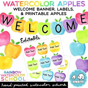 Rainbow Apple Classroom Decor, Back to School Welcome Banner, Editable ...