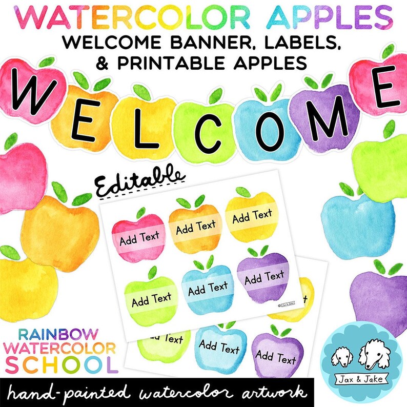 Rainbow Apple Classroom Decor, Back to School Welcome Banner, Editable ...