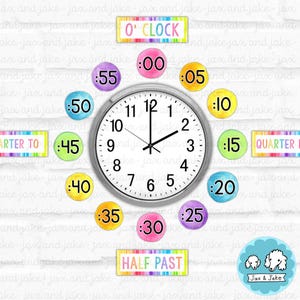 Editable Rainbow Watercolor Clock Labels - Printable Telling Time Clock ...