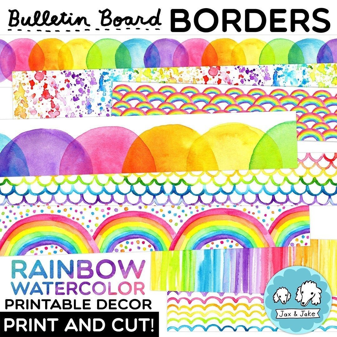 Colorful Rainbow Watercolor Bulletin Board Borders Printable - Etsy