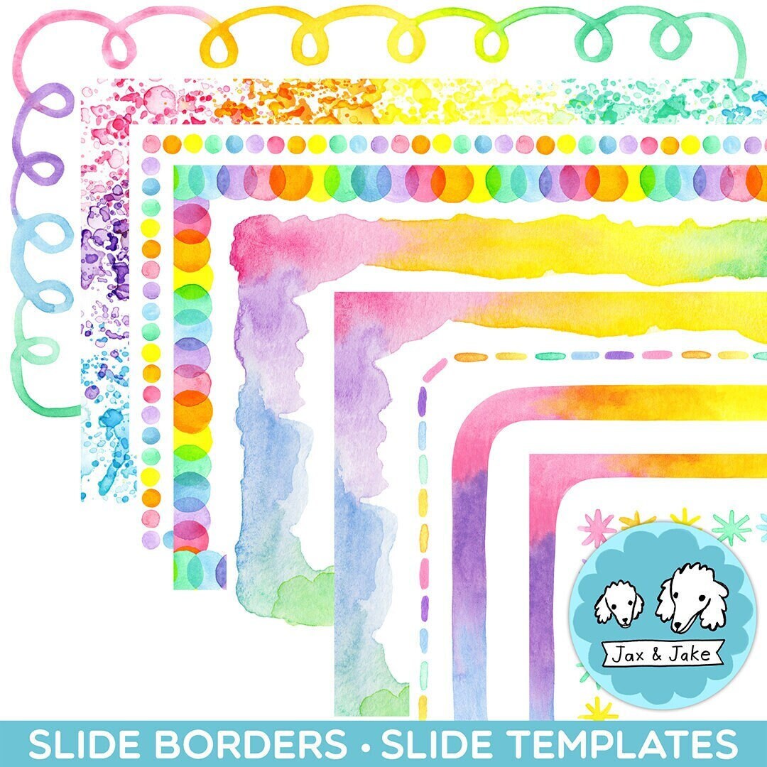 Pastel Rainbow Watercolor SLIDE Borders Editable Google - Etsy