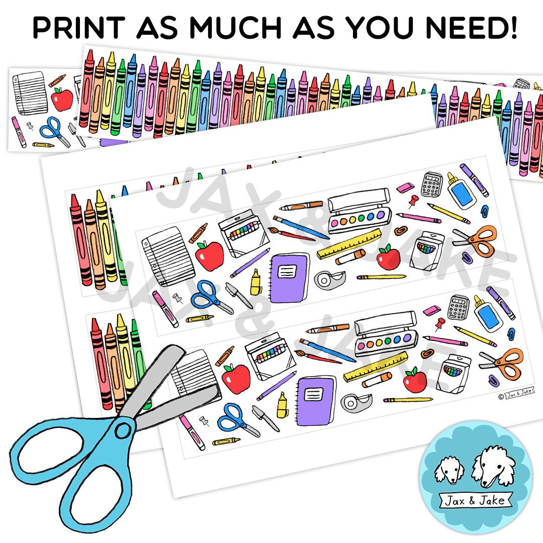 Back to School Doodles Bulletin Board Borders - Rainbow Crayon, Apple ...