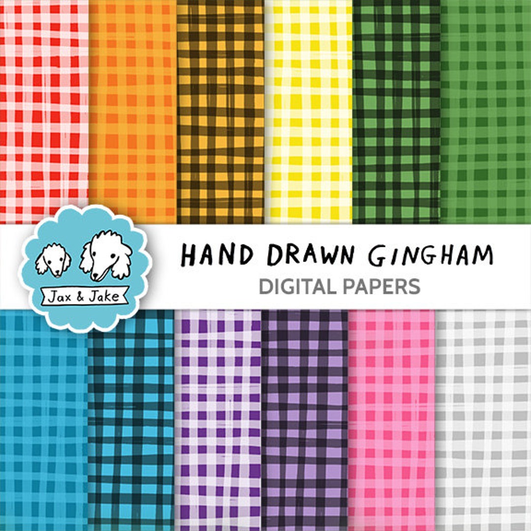 Hand Drawn Gingham Farmhouse Digital Papers / Backgrounds, Thanksgiving ...