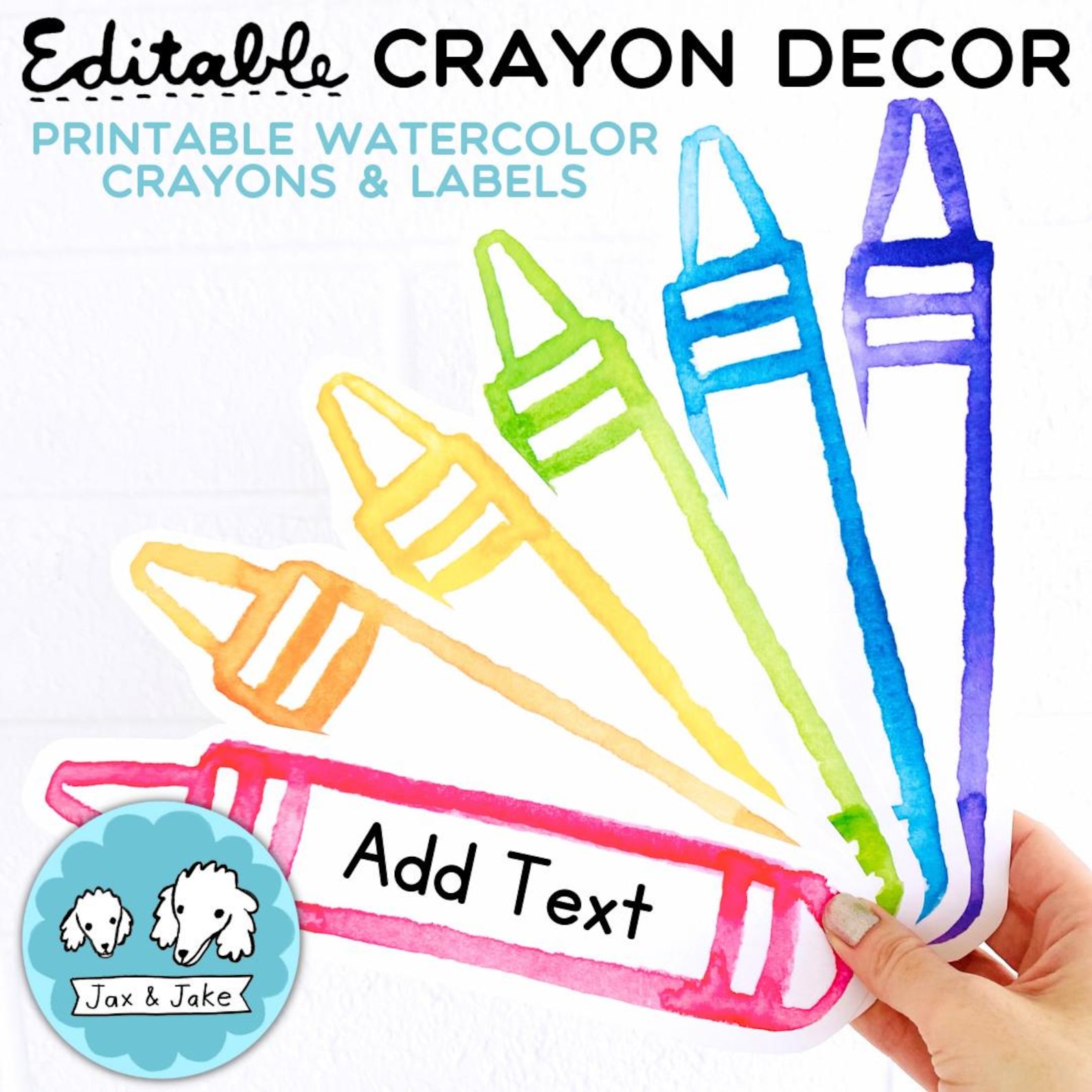 Watercolor Crayon Decor & Editable Labels - Rainbow Classroom Decor ...