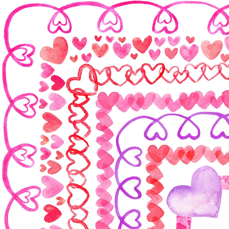 MORE Watercolor Valentines Day Clipart Borders, Valentines Clip Art ...