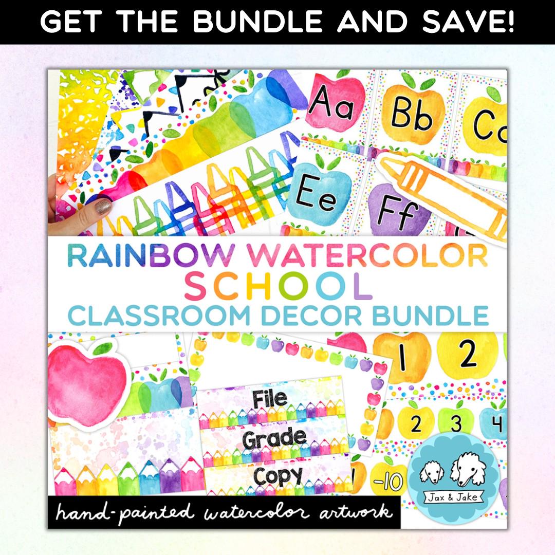 Back to School Rainbow Watercolor Bulletin Board Borders, Printable ...