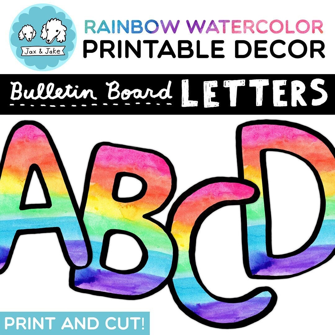 Printable Rainbow Watercolor Bulletin Board Letters and - Etsy