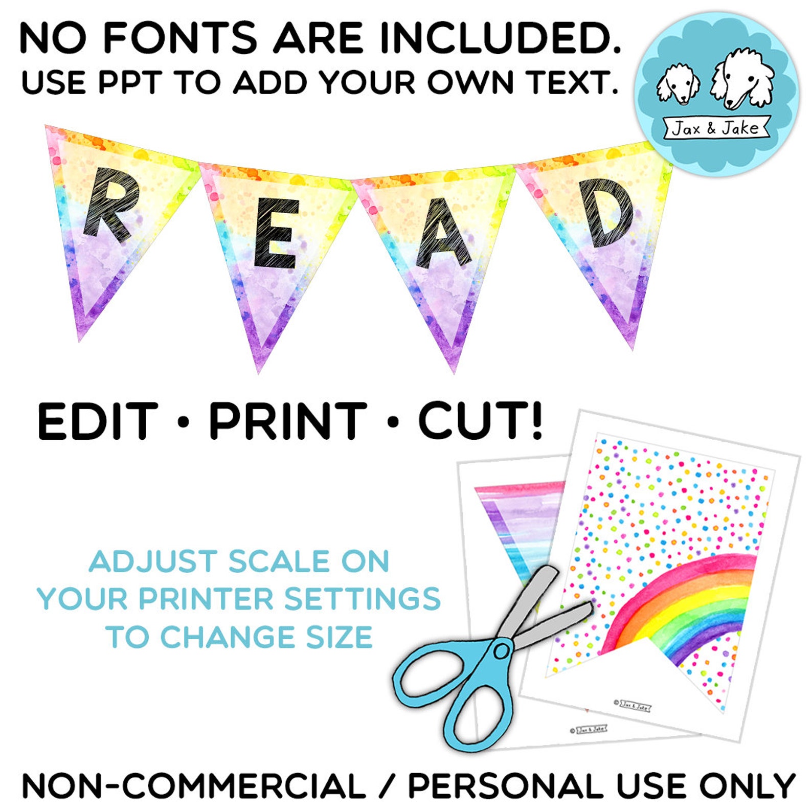 Editable Rainbow Watercolor Banners 2 Printable Banner for - Etsy
