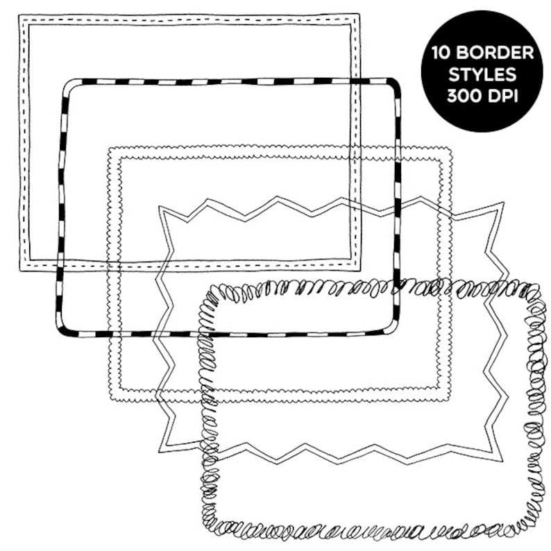 Black and White Doodle Clipart Borders, Hand Drawn Simple Page Border ...