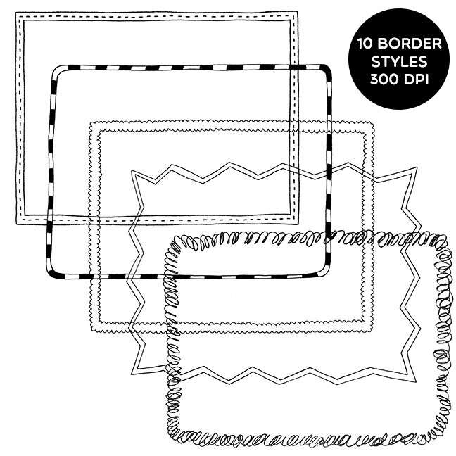 Black and White Doodle Clipart Borders Hand Drawn Simple Page - Etsy