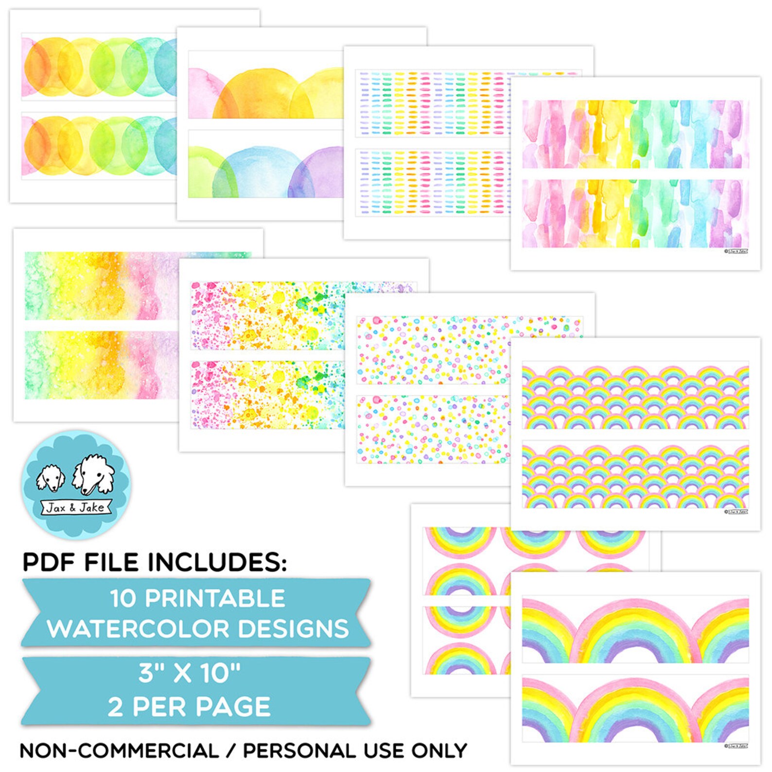 Pastel Rainbow Watercolor Bulletin Board Borders Printable - Etsy