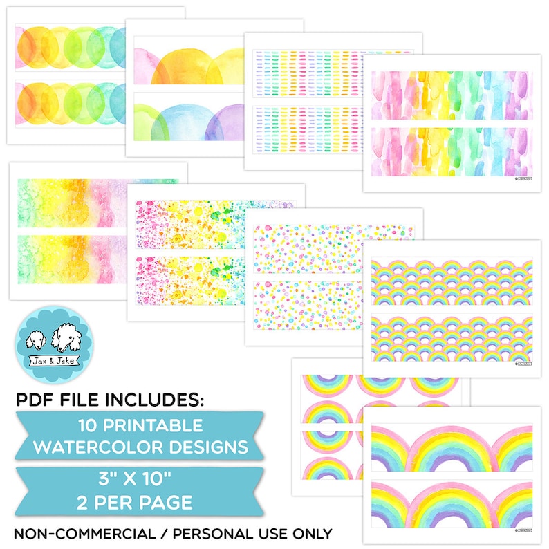Pastel Rainbow Watercolor Bulletin Board Borders Printable - Etsy