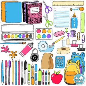 School Clipart, Back to School Supplies Clip Art, Pencil, Crayon ...