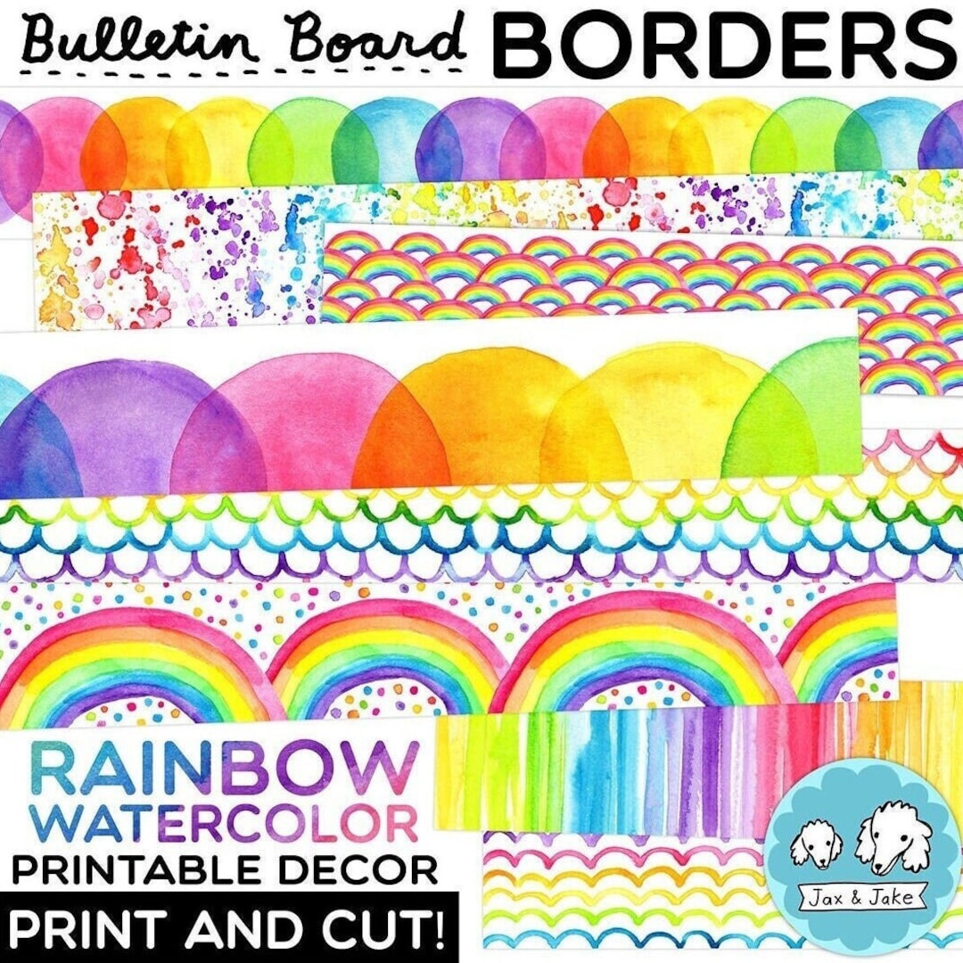 Colorful Rainbow Watercolor Bulletin Board Borders Printable - Etsy