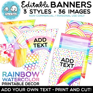 Rainbow Watercolor Editable Banners and Bulletin Board Borders BUNDLE ...