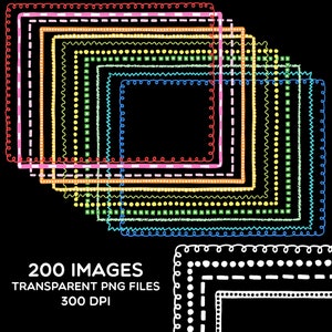 Skinny Page Borders, 200 Colorful Thin Clipart Frames, Hand Drawn ...