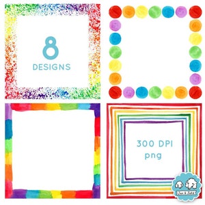 SQUARE Rainbow Watercolor Borders + Backgrounds | Teacher Rainbow ...