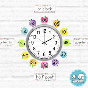 Editable Watercolor Apple Clock Labels - Printable Telling Time Clock ...