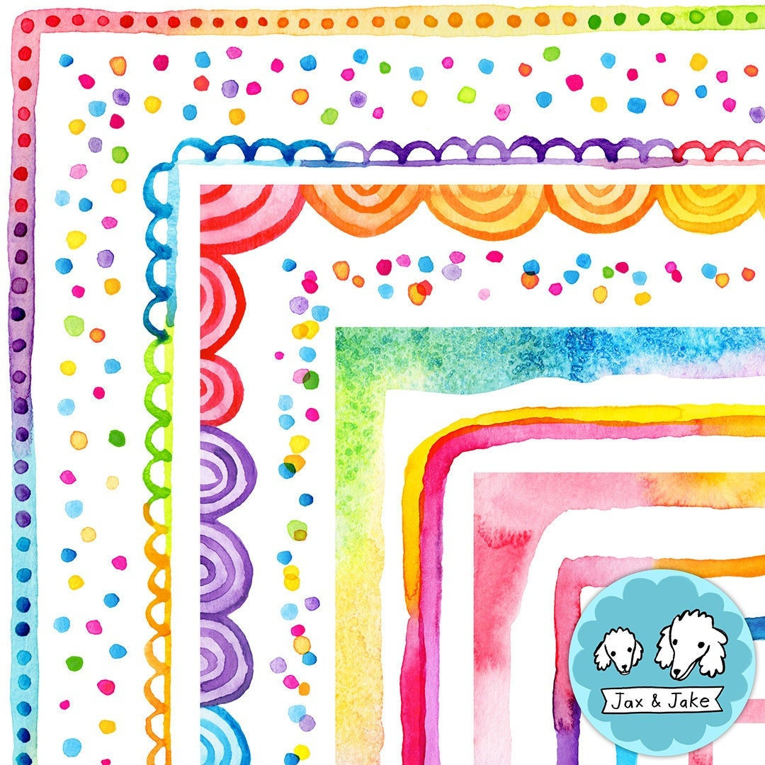 Watercolor Rainbow Clipart Borders Skinny Full-page and - Etsy