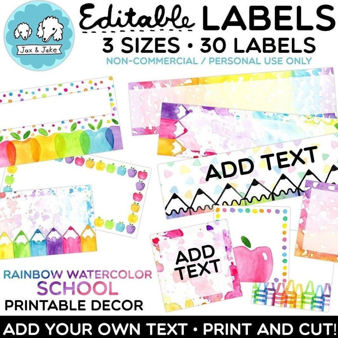Editable Rainbow Watercolor Back to School Labels for Student Name Tags ...
