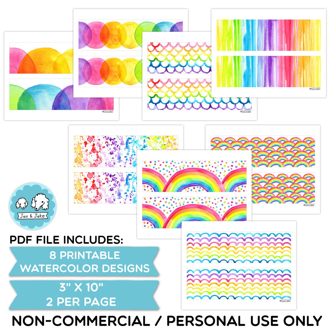 Colorful Rainbow Watercolor Bulletin Board Borders Printable - Etsy