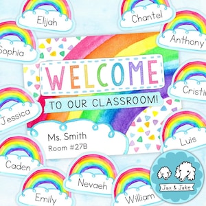 Editable Rainbow Watercolor Door Decor, Welcome Sign, Printable ...