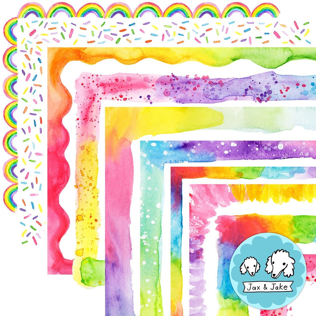 PRETTY Rainbow Watercolor Clipart Borders, Page Border Clip Art ...