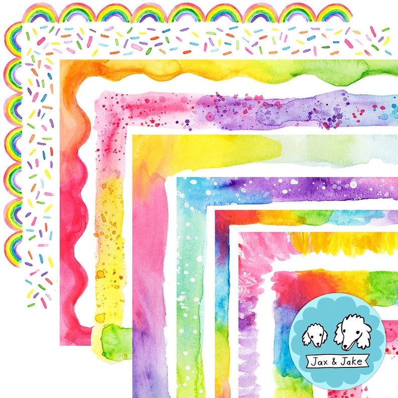 PRETTY Rainbow Watercolor Clipart Borders Page Border Clip - Etsy
