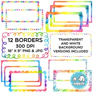 Rainbow Watercolor Border SLIDE Borders Clipart, Editable Google Slides ...