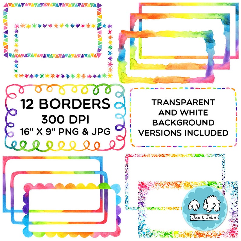 Rainbow Watercolor Border SLIDE Borders Clipart, Editable Google Slides ...