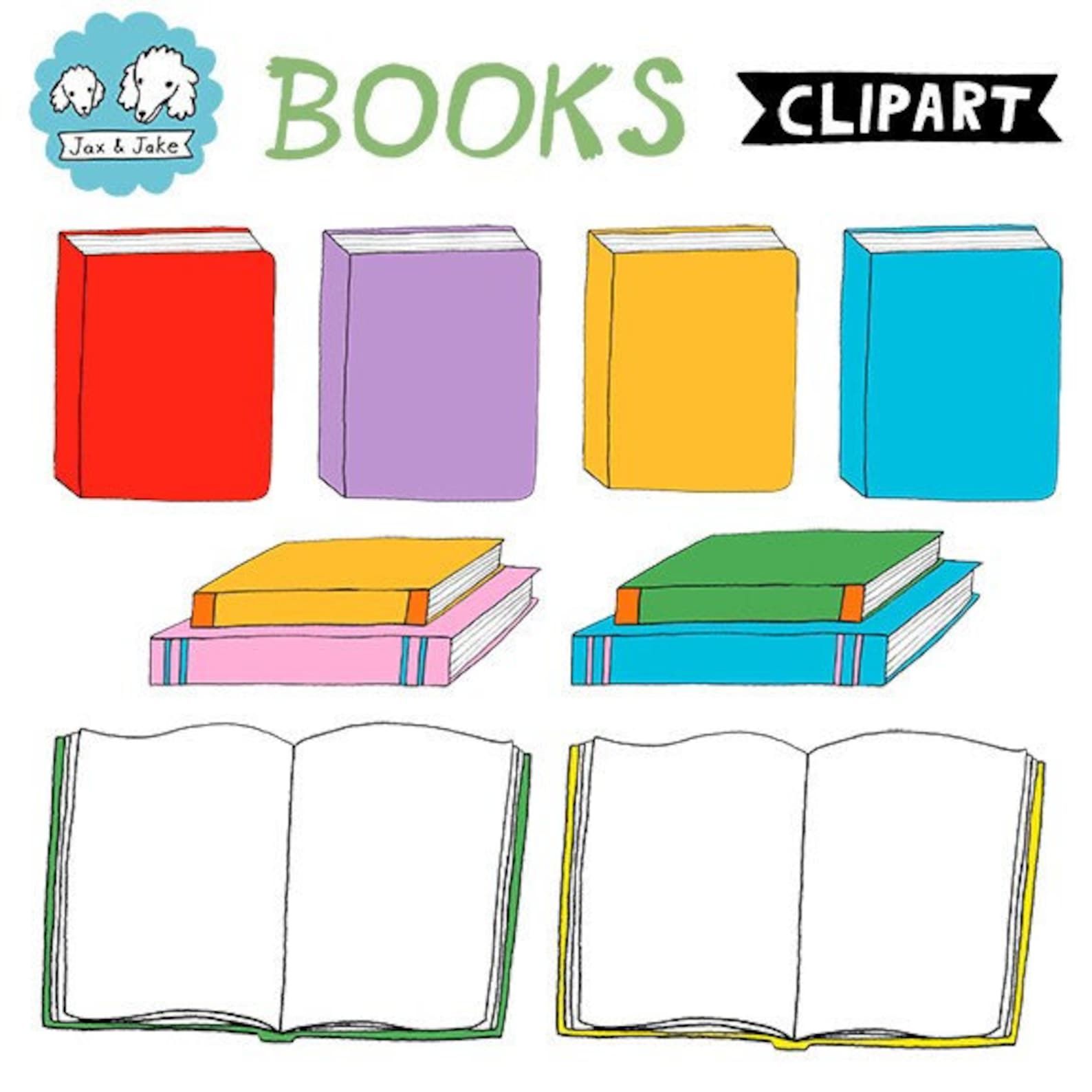 Hand Drawn Open and Closed Books Clipart - School Library Sign, School ...