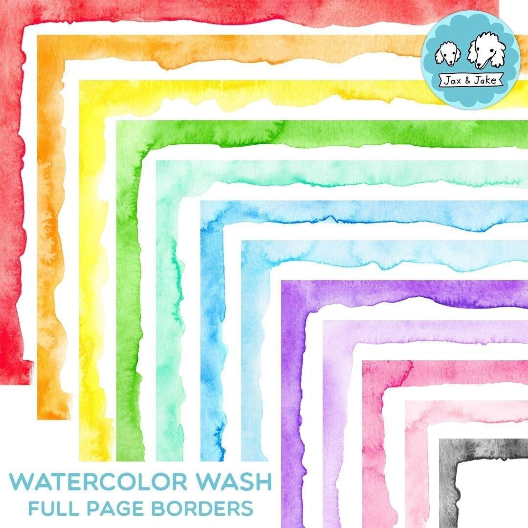 Basic Watercolor Wash Full Page Border Clipart Colorful - Etsy