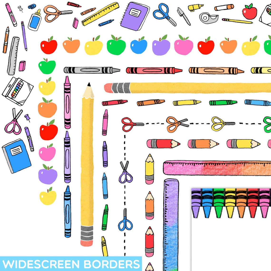 School Supplies SLIDE Clipart Border Set, Editable Google Slides ...