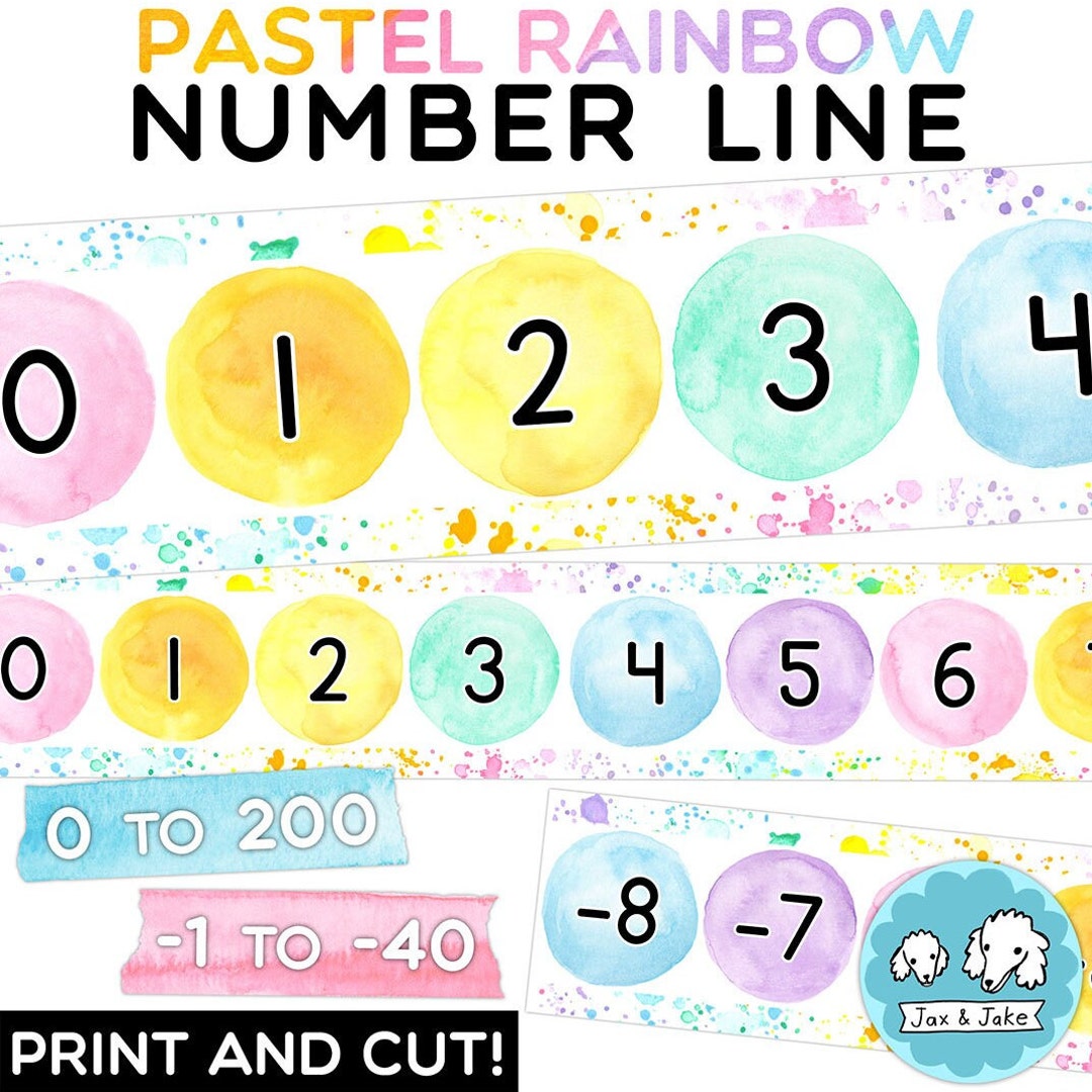 Printable Pastel Rainbow Watercolor Number Line Display -40 to 200 ...