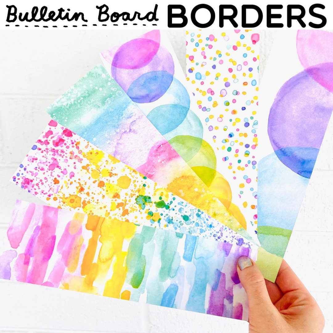 Pastel Rainbow Watercolor Bulletin Board Borders, Classroom Decor for ...