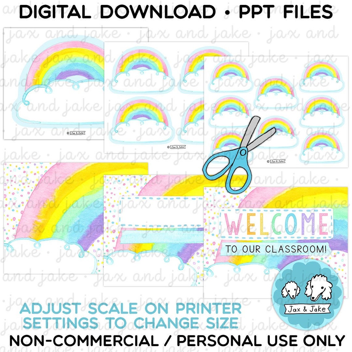 Editable Pastel Rainbow Watercolor Door Decor, Welcome Sign, Name ...