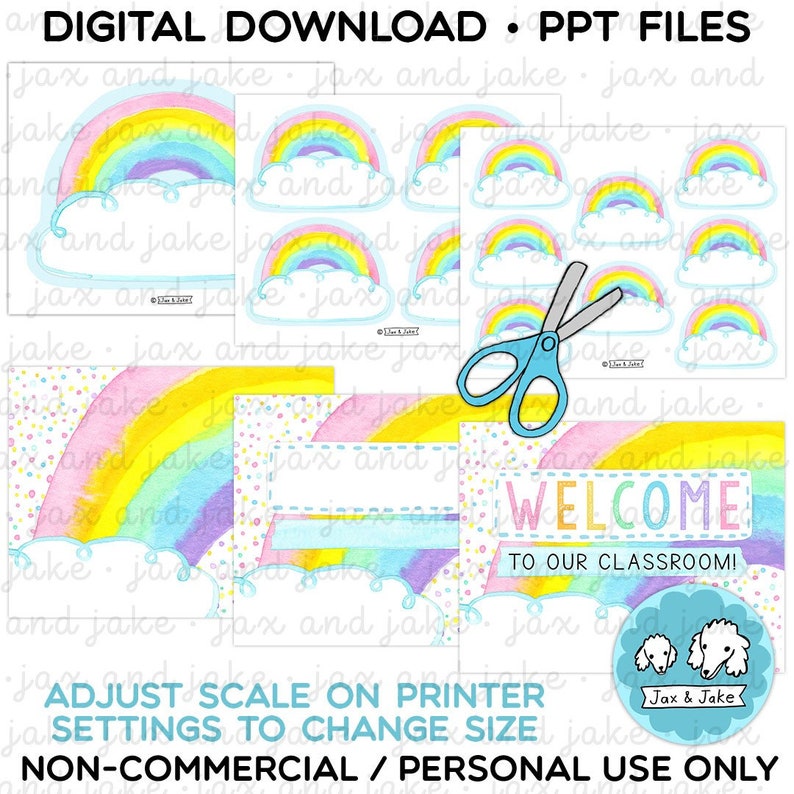 Editable Pastel Rainbow Watercolor Door Decor, Welcome Sign, Name ...