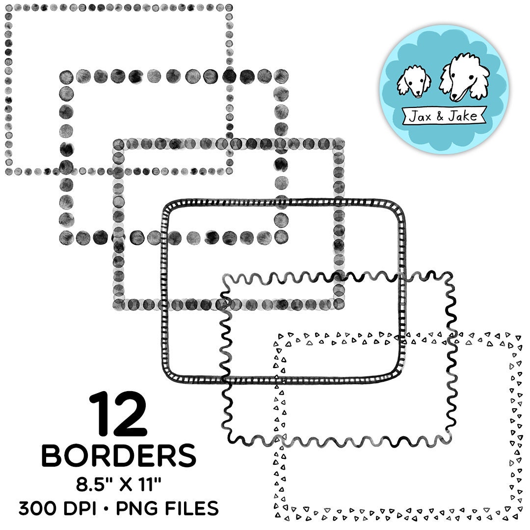 Black and White Watercolor Clipart Borders 2, Doodle Clip Art Frames ...