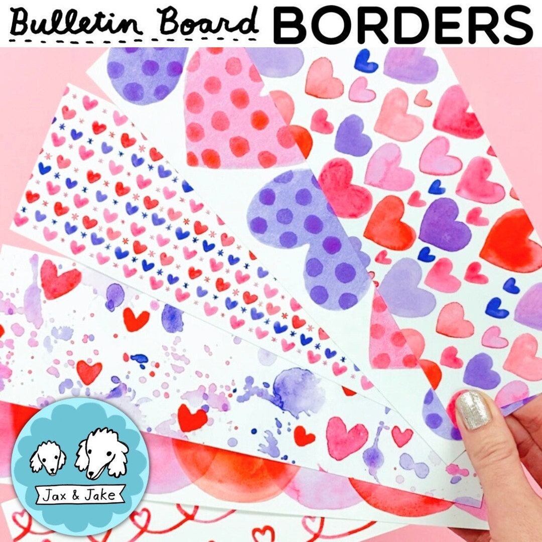 Valentine Bulletin Board Borders - Valentines Day Watercolor Classroom ...