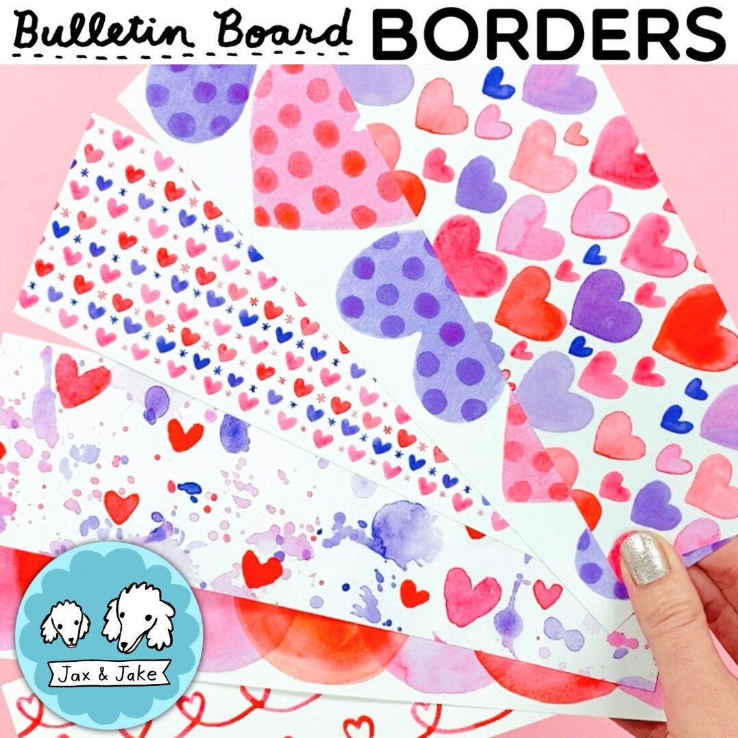 Valentine Bulletin Board Borders - Valentines Day Watercolor Classroom ...