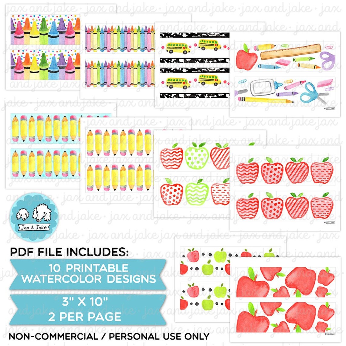 Watercolor School Bulletin Board Borders Crayon, Apple, Bus, Back to ...