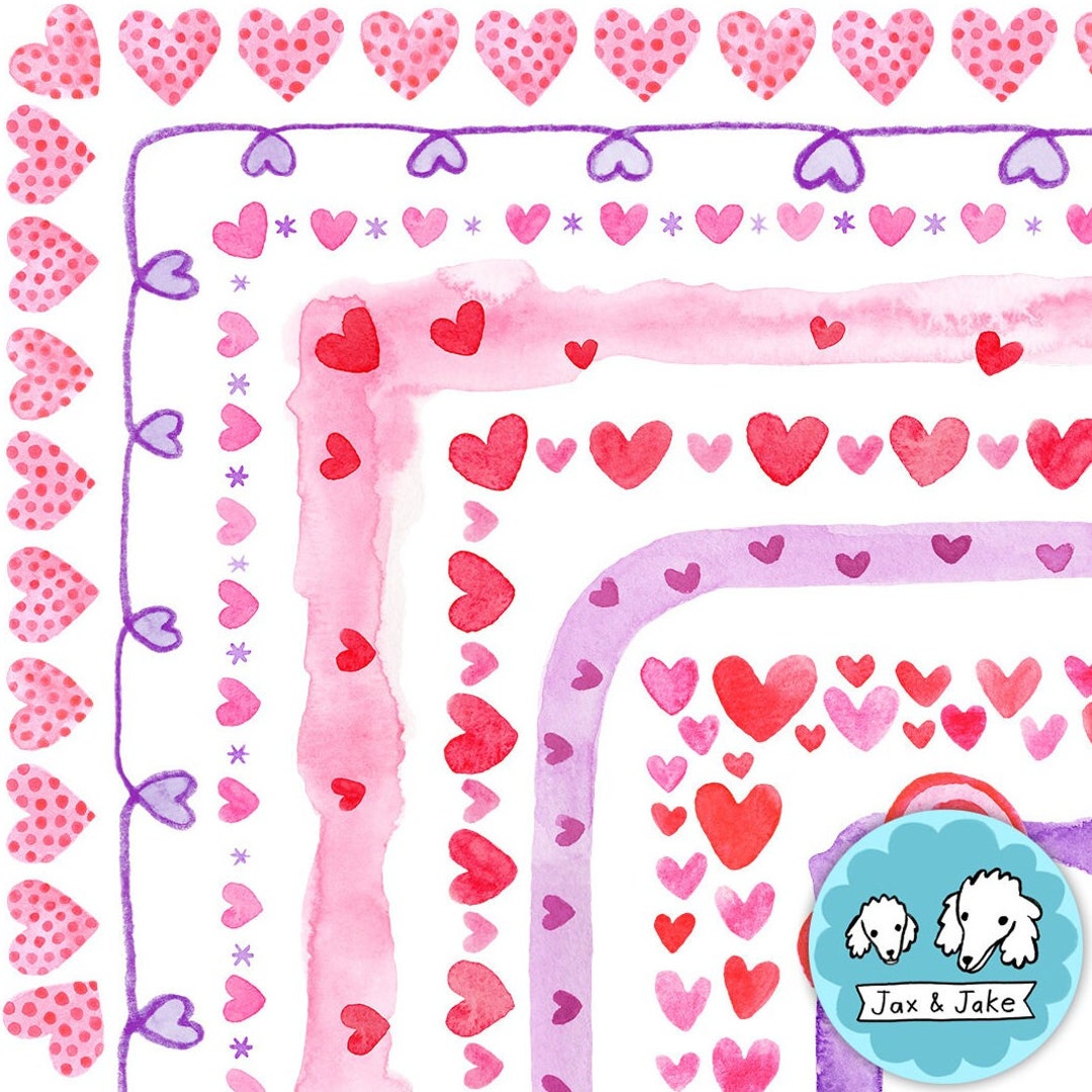 Watercolor Valentines Day Clipart Borders, Heart Clip Art Frames for ...