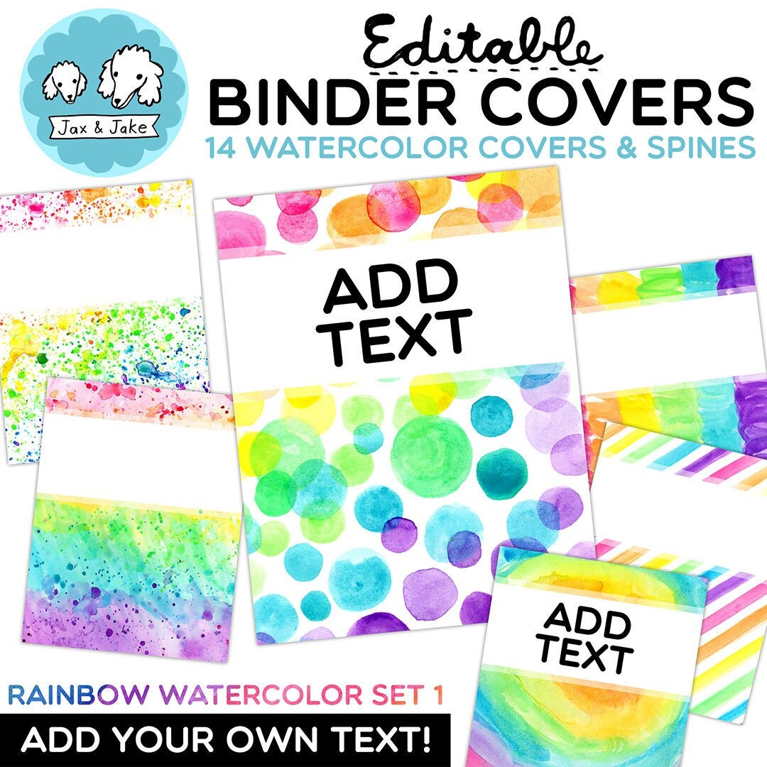 Rainbow Watercolor Editable Binder Covers and Spines - Etsy