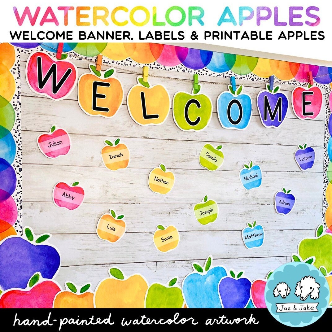 Rainbow Apple Classroom Decor, Back to School Welcome Banner, Editable ...