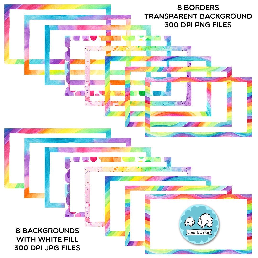 Rainbow Watercolor SLIDE Borders and Backgrounds, Editable Google ...