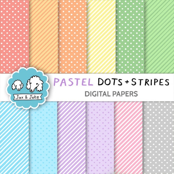 Pastel Dots and Stripes Digital Papers Clipart Backgrounds | Etsy