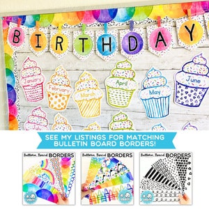 Editable Rainbow Watercolor Birthday Display, Printable Cupcake ...
