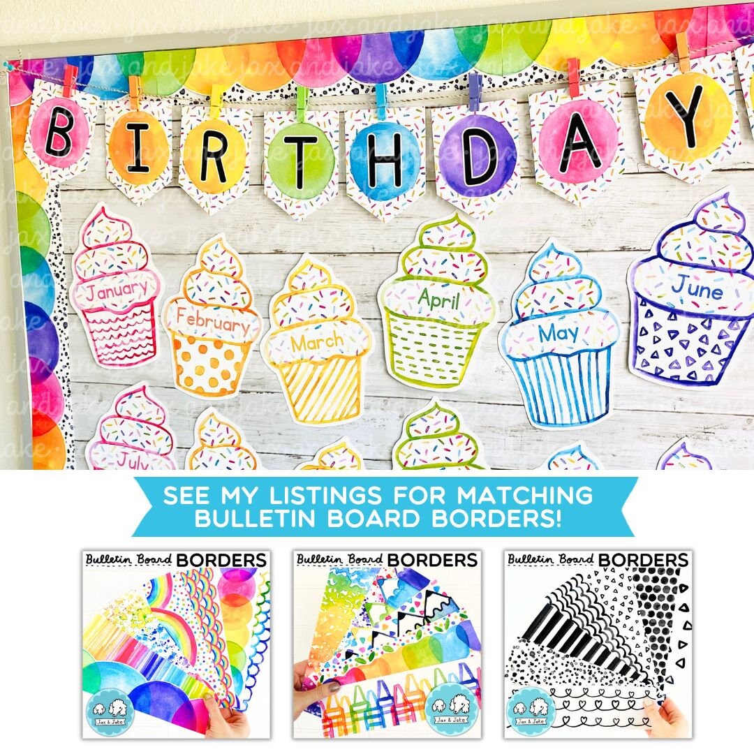 Editable Rainbow Watercolor Birthday Display, Printable Cupcake ...