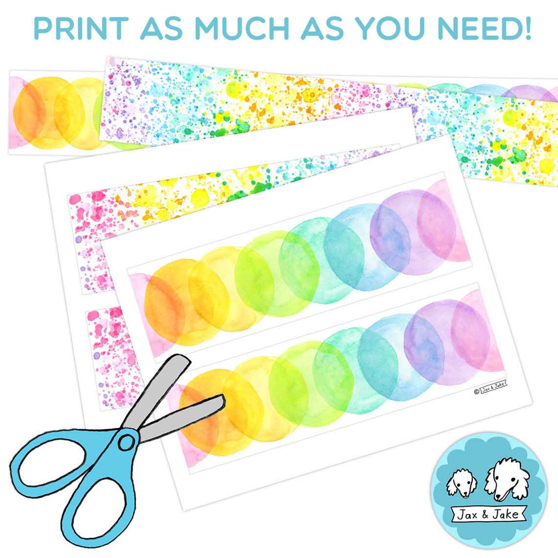 Pastel Rainbow Watercolor Bulletin Board Borders Printable - Etsy