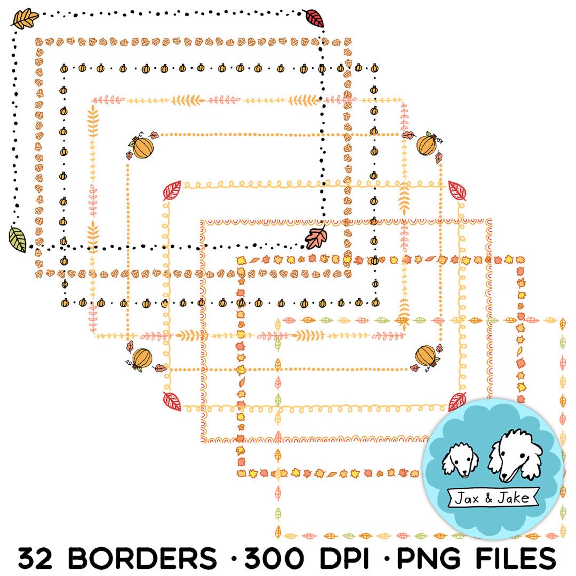 Skinny Fall Clipart Borders, Thanksgiving Clipart Frames, Pumpkin ...